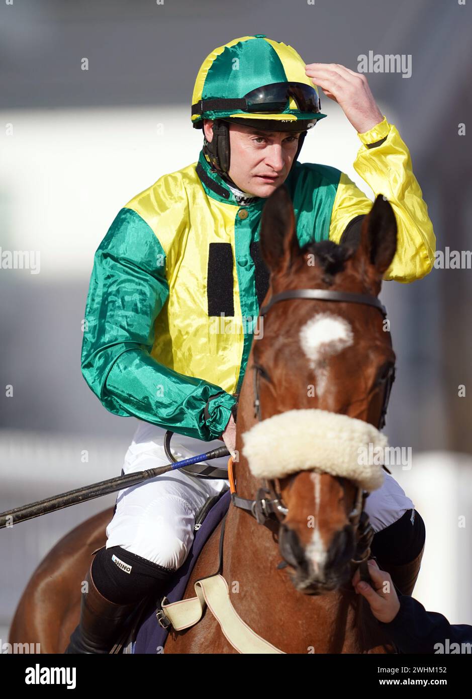 Robert Dunne riding Making Headway at Newbury Racecourse, Berkshire ...