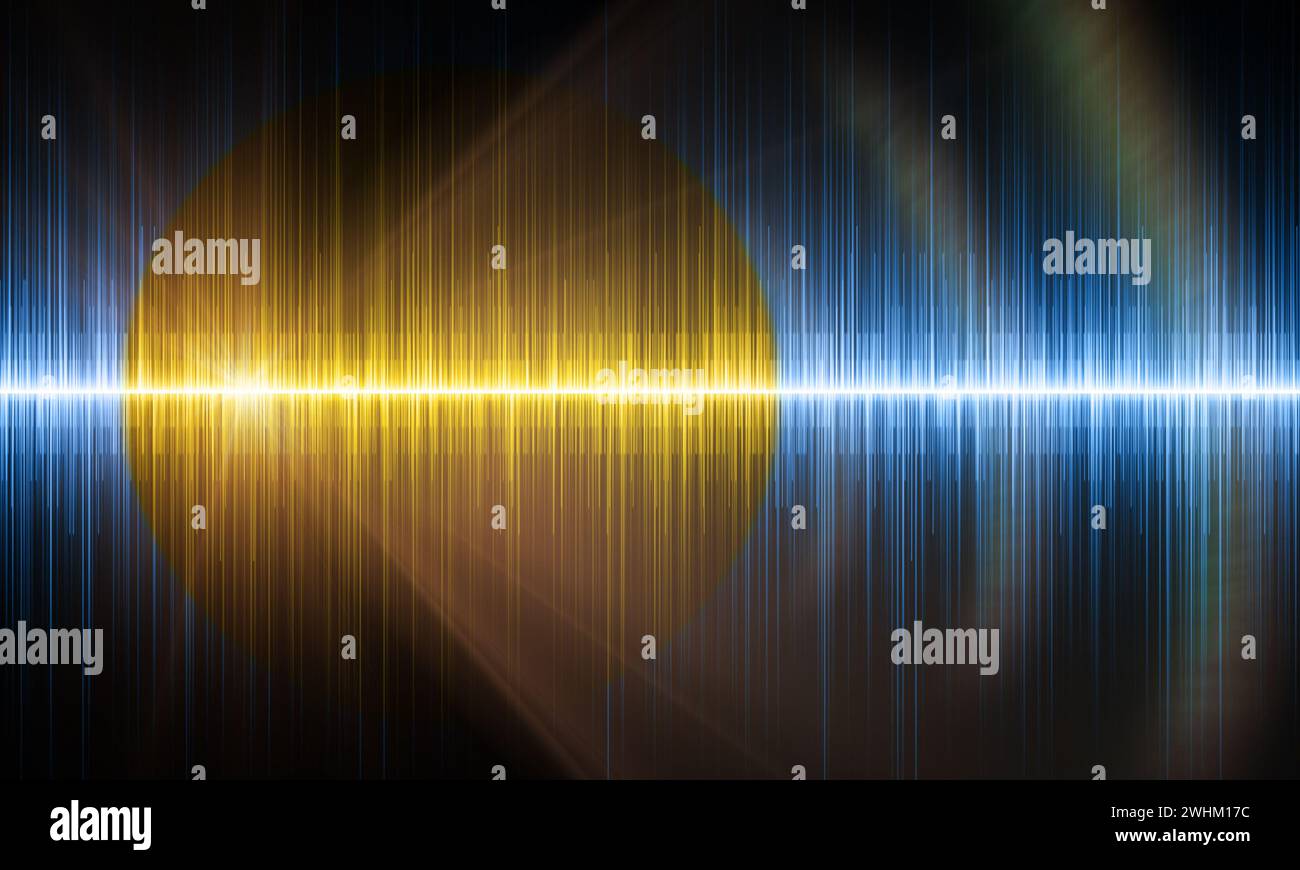 Sound waves emitting yellow and blue light Stock Photo - Alamy