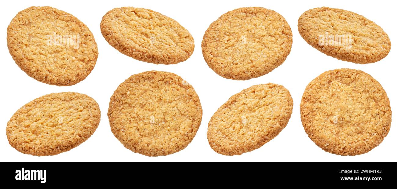 Falling oatmeal cookies isolated on white background with clipping path ...