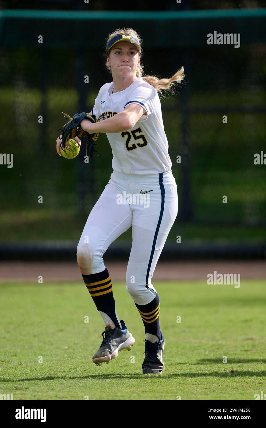 Michigan Wolverines outfielder Ella Stephenson (25) during warmups ...