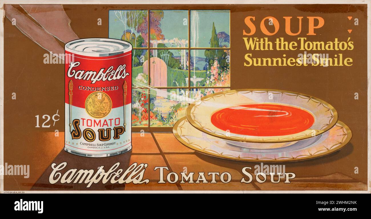 Vintage "Campbell's Tomato Soup" advertising poster, Poster shows can ...