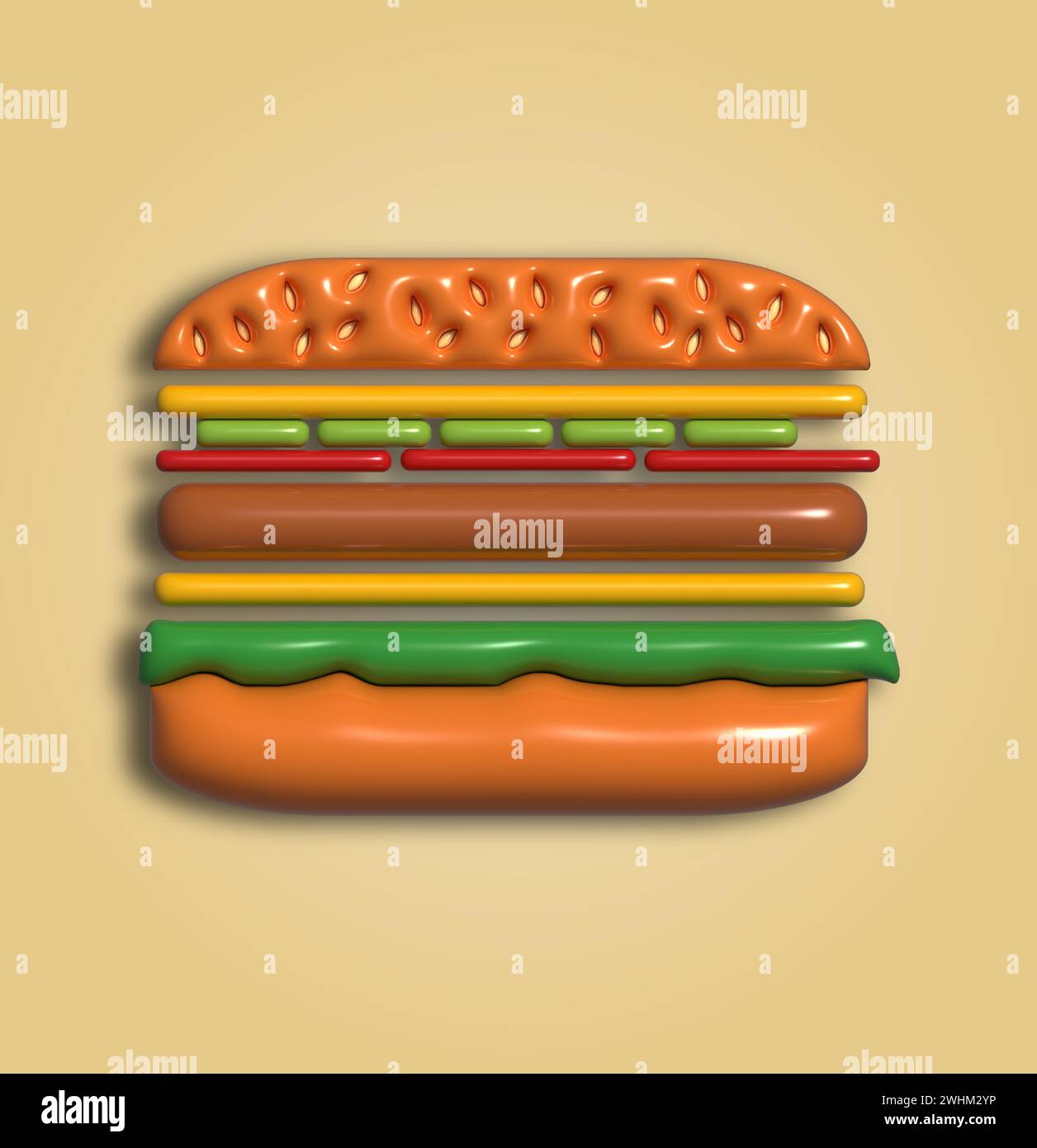 Layered cheeseburger with cutlet, 3D rendering illustration Stock Photo ...