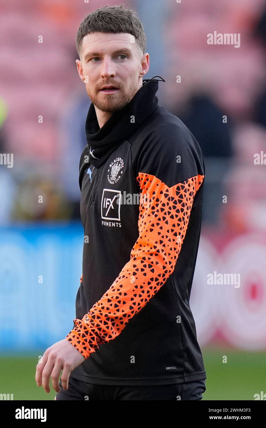 James Husband of Blackpool warms up before the Sky Bet League 1 match ...