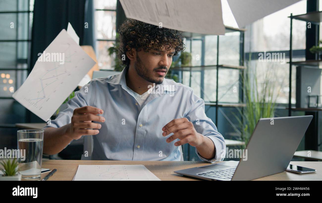 Mad stressed crazy Arabian Indian man in office failure work angry ...