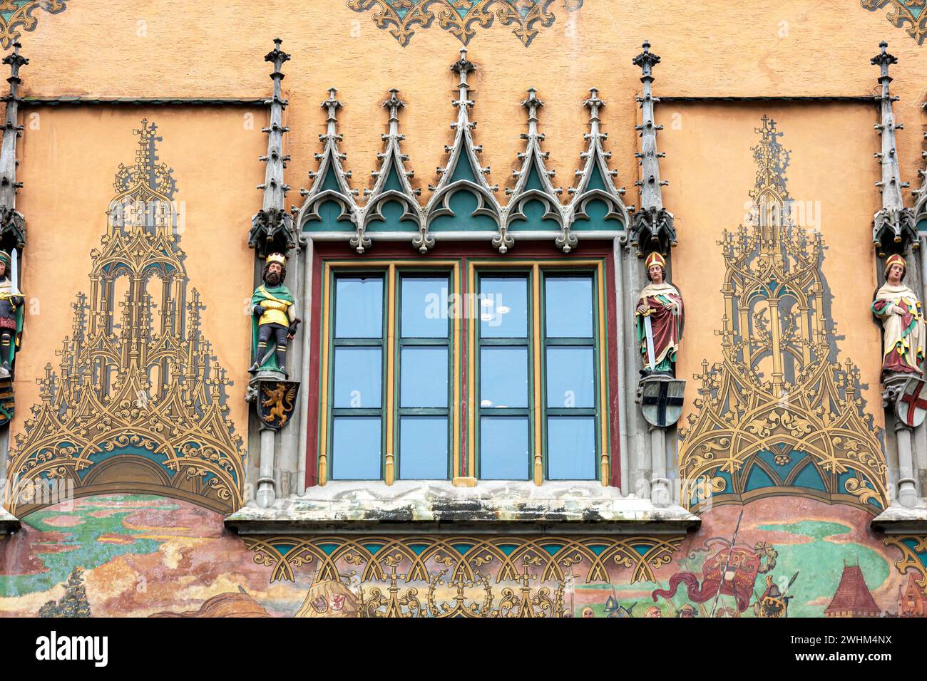 Frescoed town hall window of the city of Ulm, Germany Stock Photo - Alamy