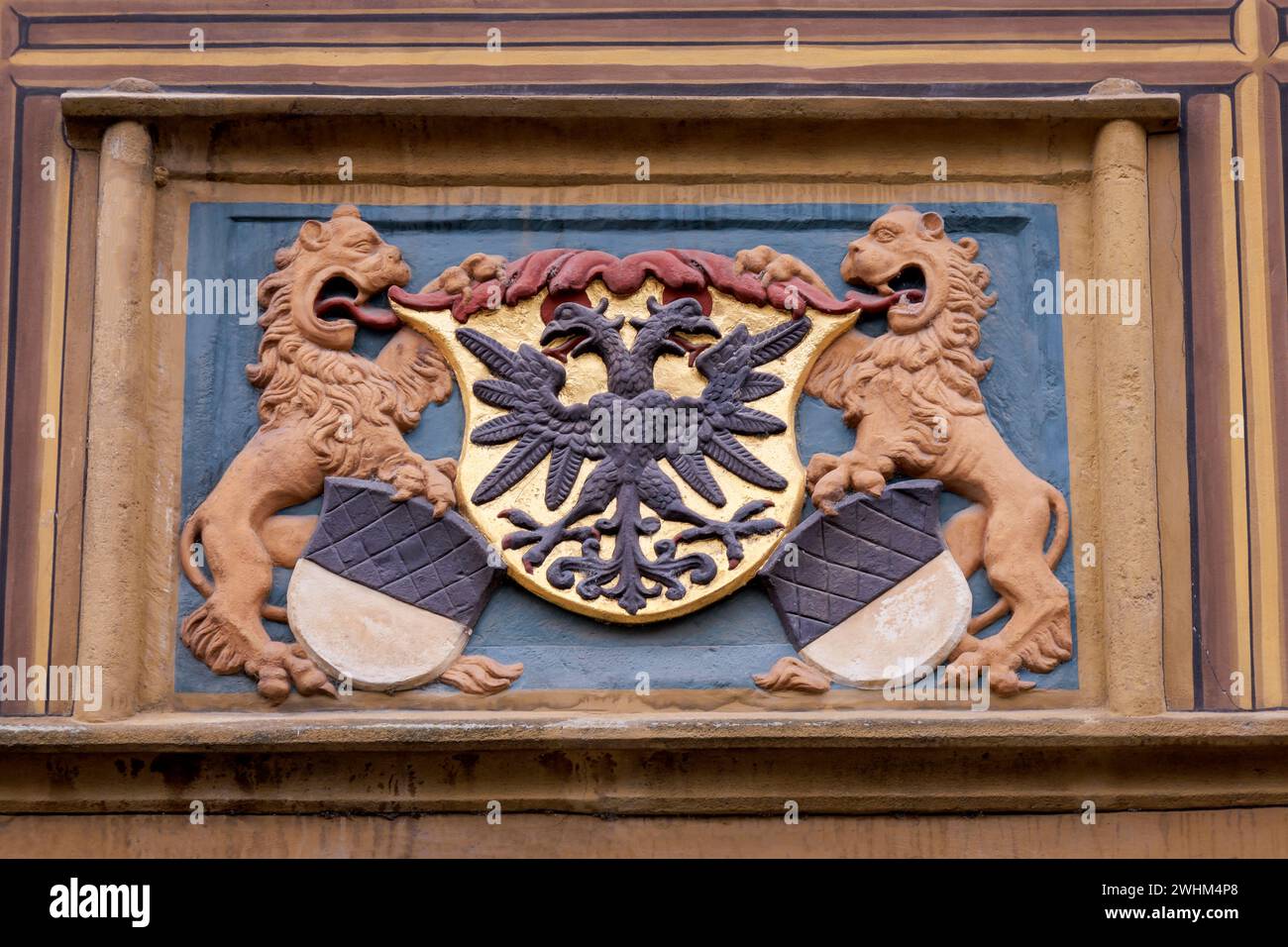 Coat of arms on the faÃ§ade of the town hall of Ulm, Germany Stock ...