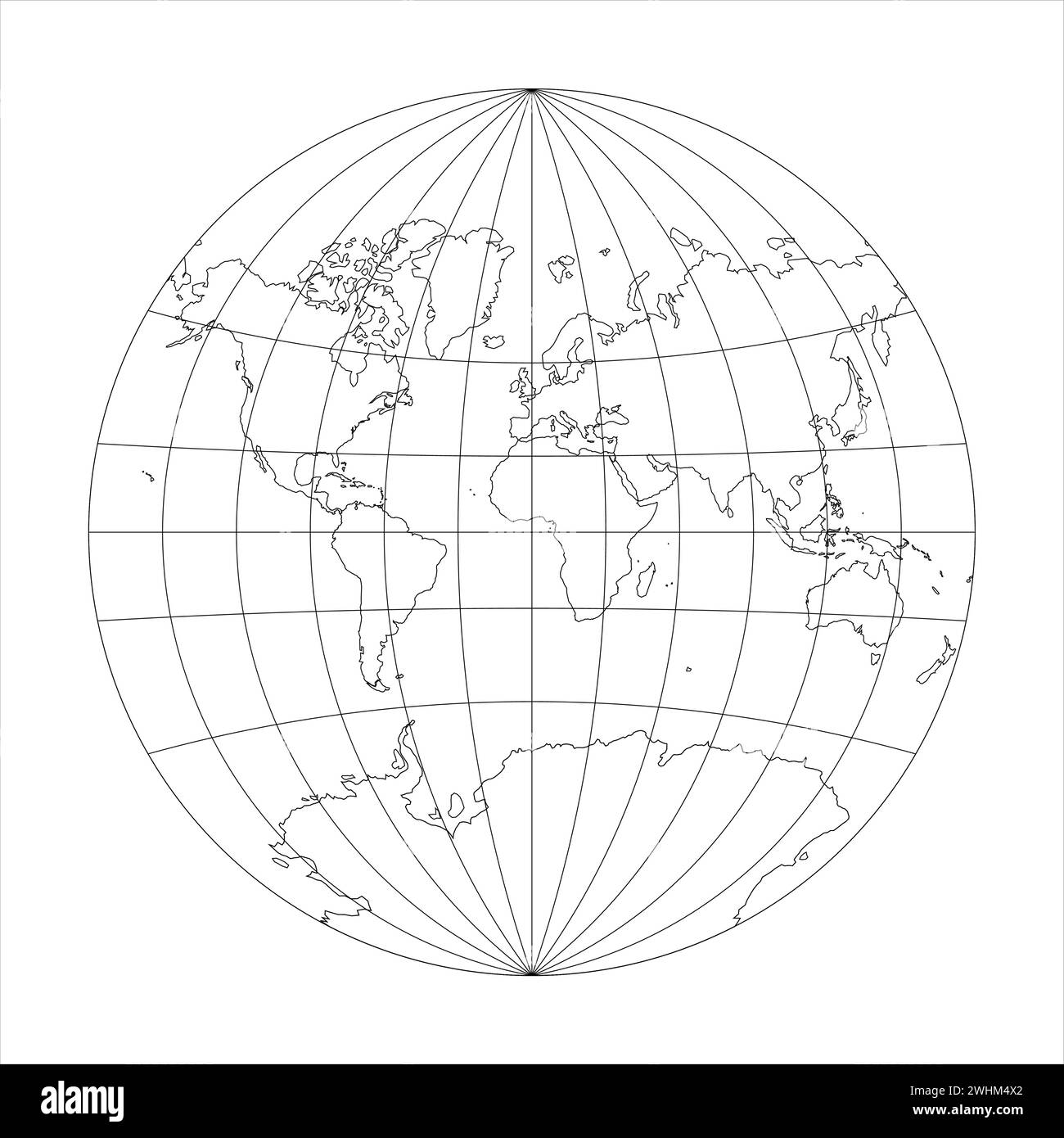 Simplified Map of World in the circle focused on Europe and Africa ...