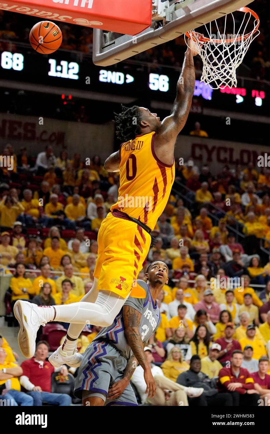 Iowa State forward Tre King (0) is fouled by TCU guard Avery Anderson ...