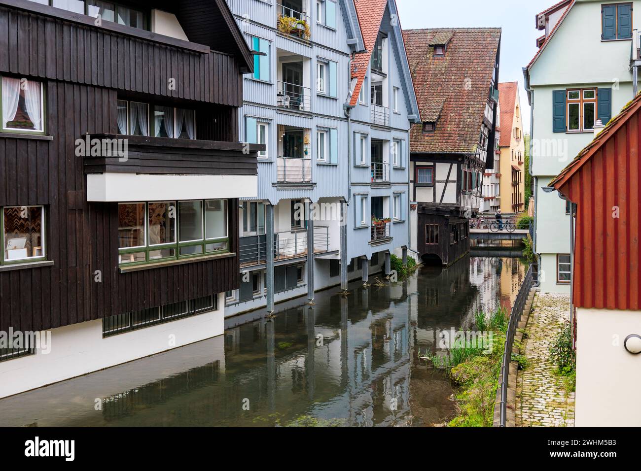 Fishermen's quarter of Ulm, reflections of the old town buildings in ...