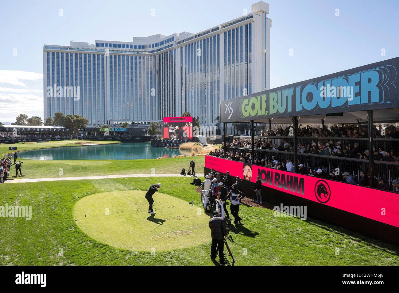 Captain Jon Rahm of Legion XIII GC hits his shot from the eighth tee ...