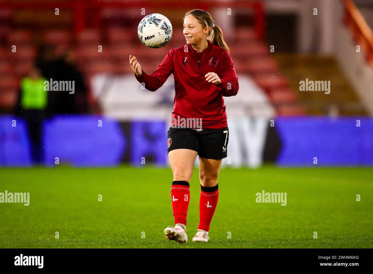 Angela Addison (7 Charlton Athletic) during warm up prior to the Womens FA Cup game between ...