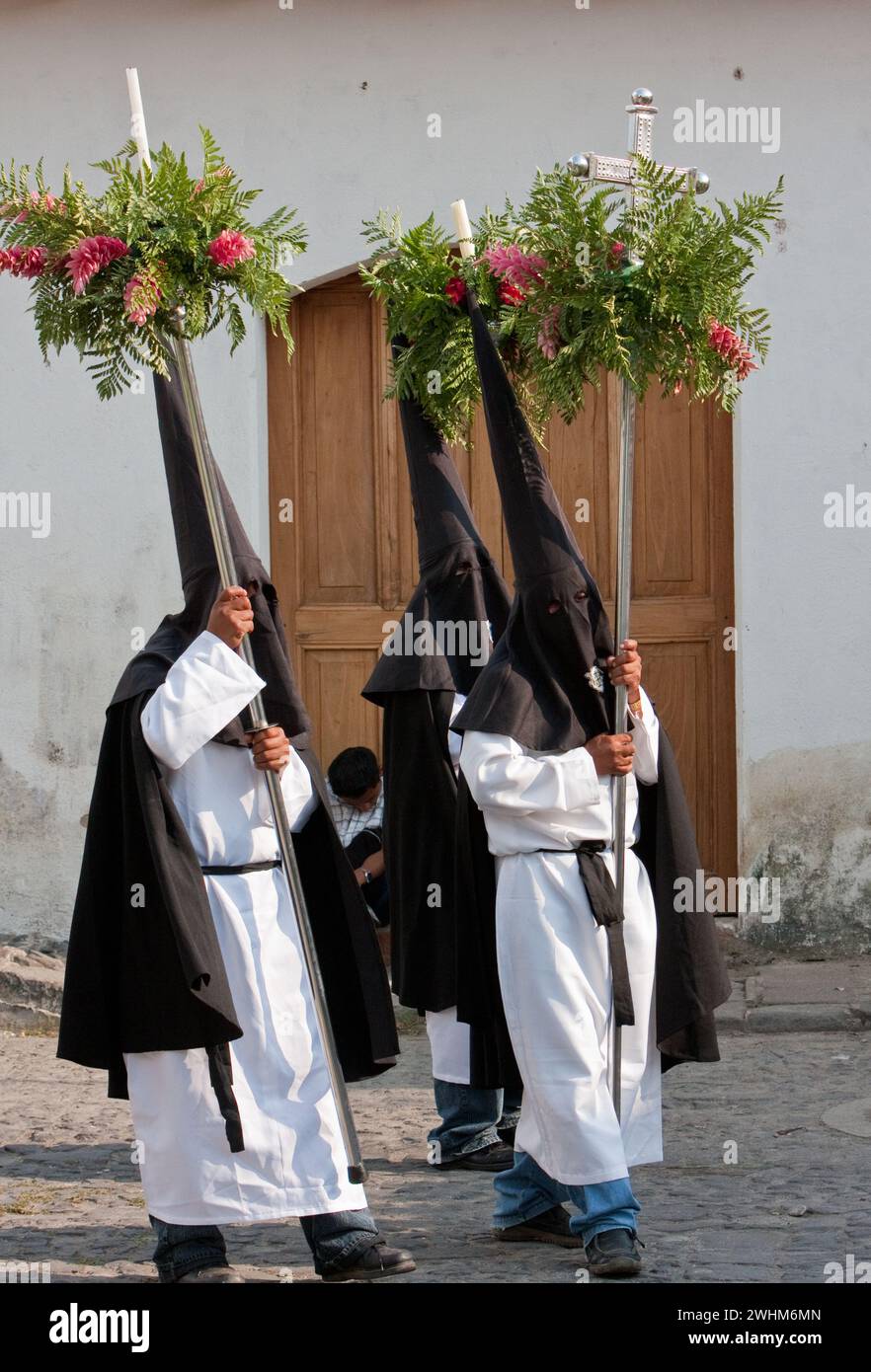 Antigua, Guatemala. Holy Saturday. Nazarenos March in the Procession of ...