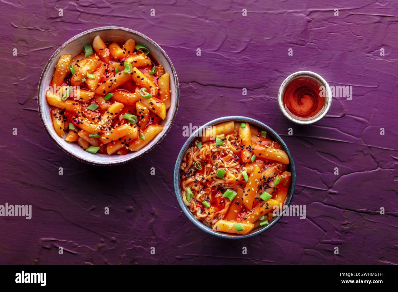 Tteokbokki or topokki and rabokki, Korean street food, spicy rice cakes ...