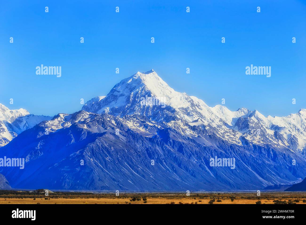 Rugged rocky peak of Mt Cook Aoraki on South Island of New Zealand ...