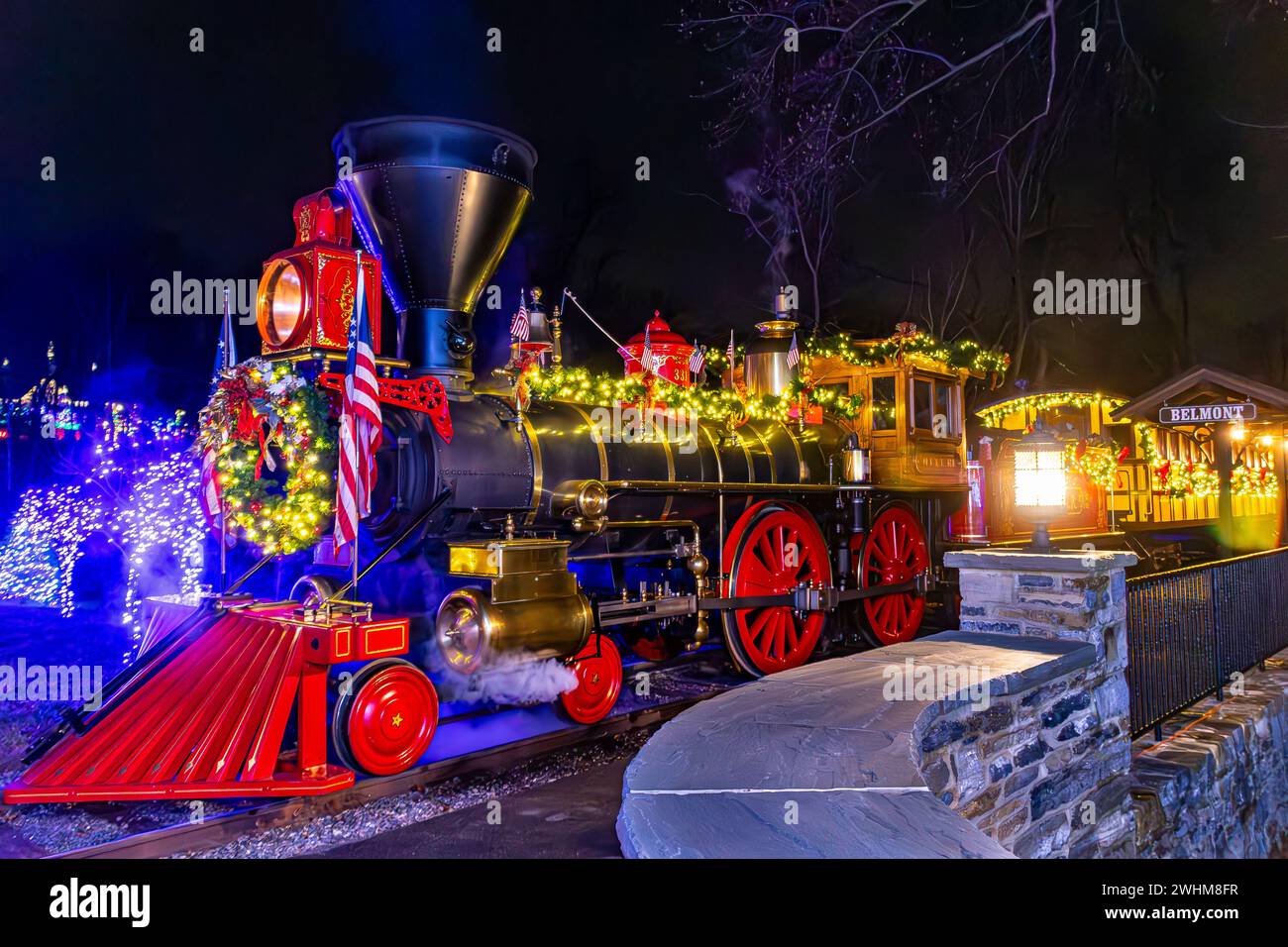 Close View of an Antique 1860's Steam Engine Steamed Up, all Decorated ...
