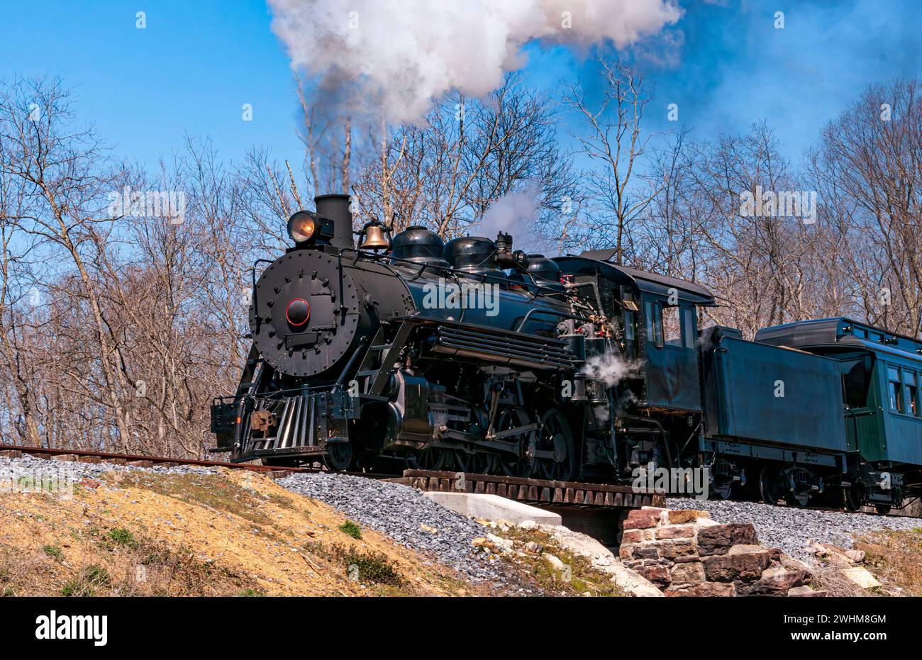 Slightly Lower View of an Approaching Restored Narrow Gauge Passenger ...