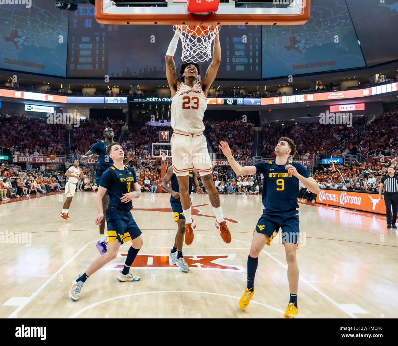 Texas, USA. 10th Feb, 2024. Dillon Mitchell #23 of the Texas Longhorns ...