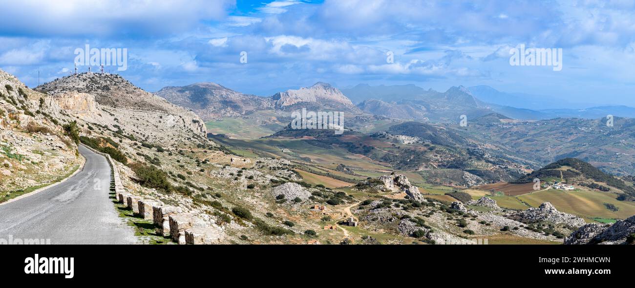 Panoramic view from road to Antequerra National Park, limestone rock ...