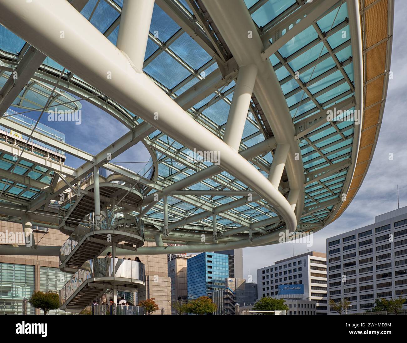 Spaceship-Aqua glass roof of Oasis 21 three-dimensional park. Nagoya ...