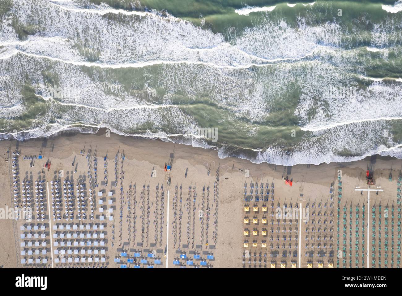 The equipped beach of Versilia seen from above Stock Photo - Alamy