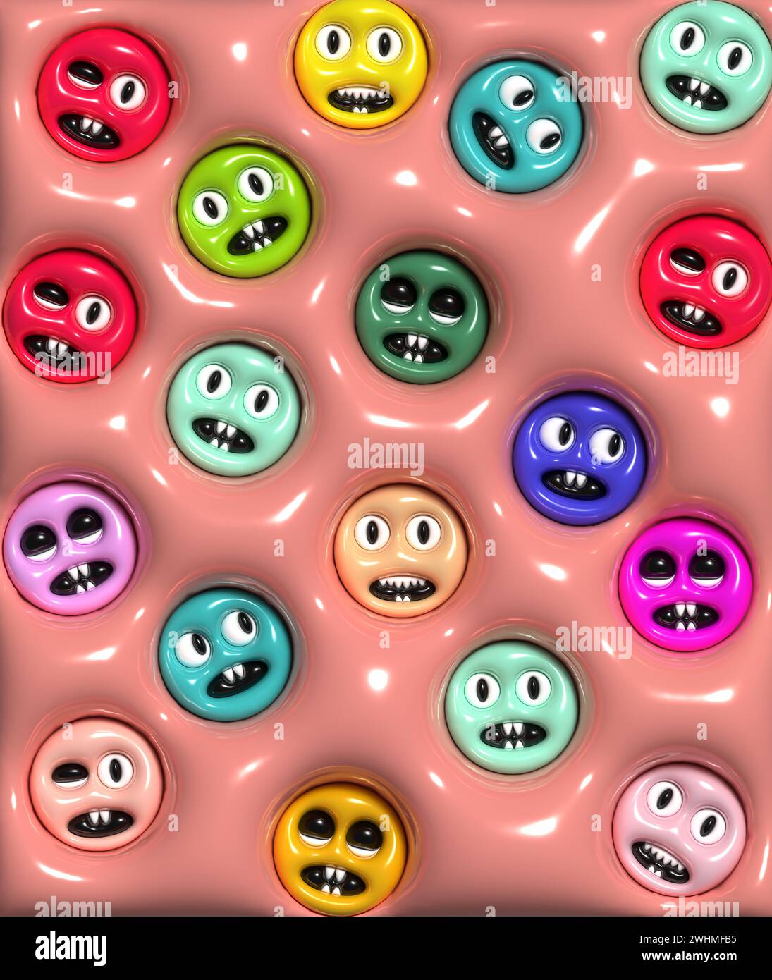 Various faces with different emotions on a pink background, 3D ...