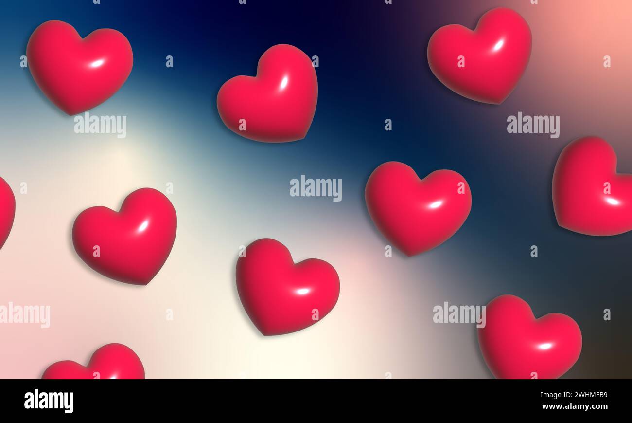 Abstract background with red hearts, 3D illustration Stock Photo - Alamy