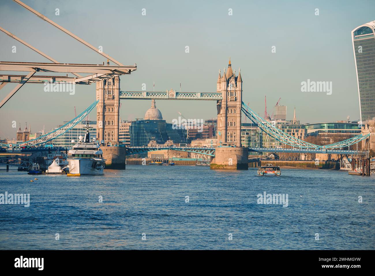 Bright, Sunny Day at London's Tower Bridge with a View of St Paul's ...