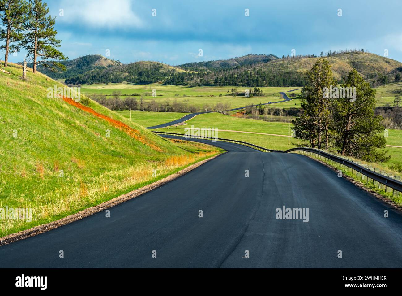 A long way down the road going to Custer State Park, South Dakota Stock ...