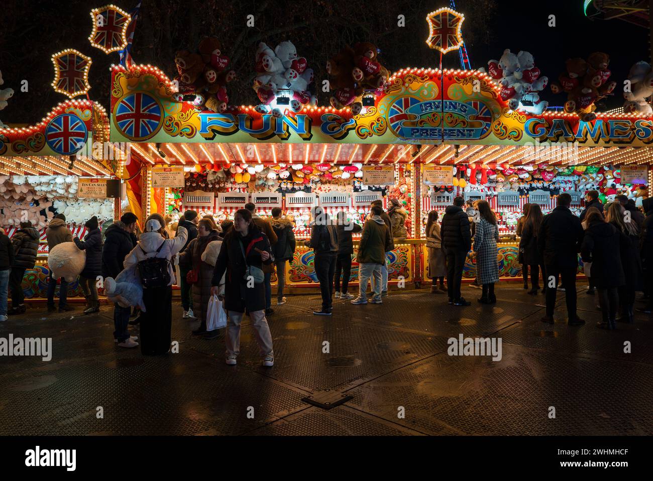 Enjoy a Festive Christmas Fair Game Stall, Lit Up at Night in London ...