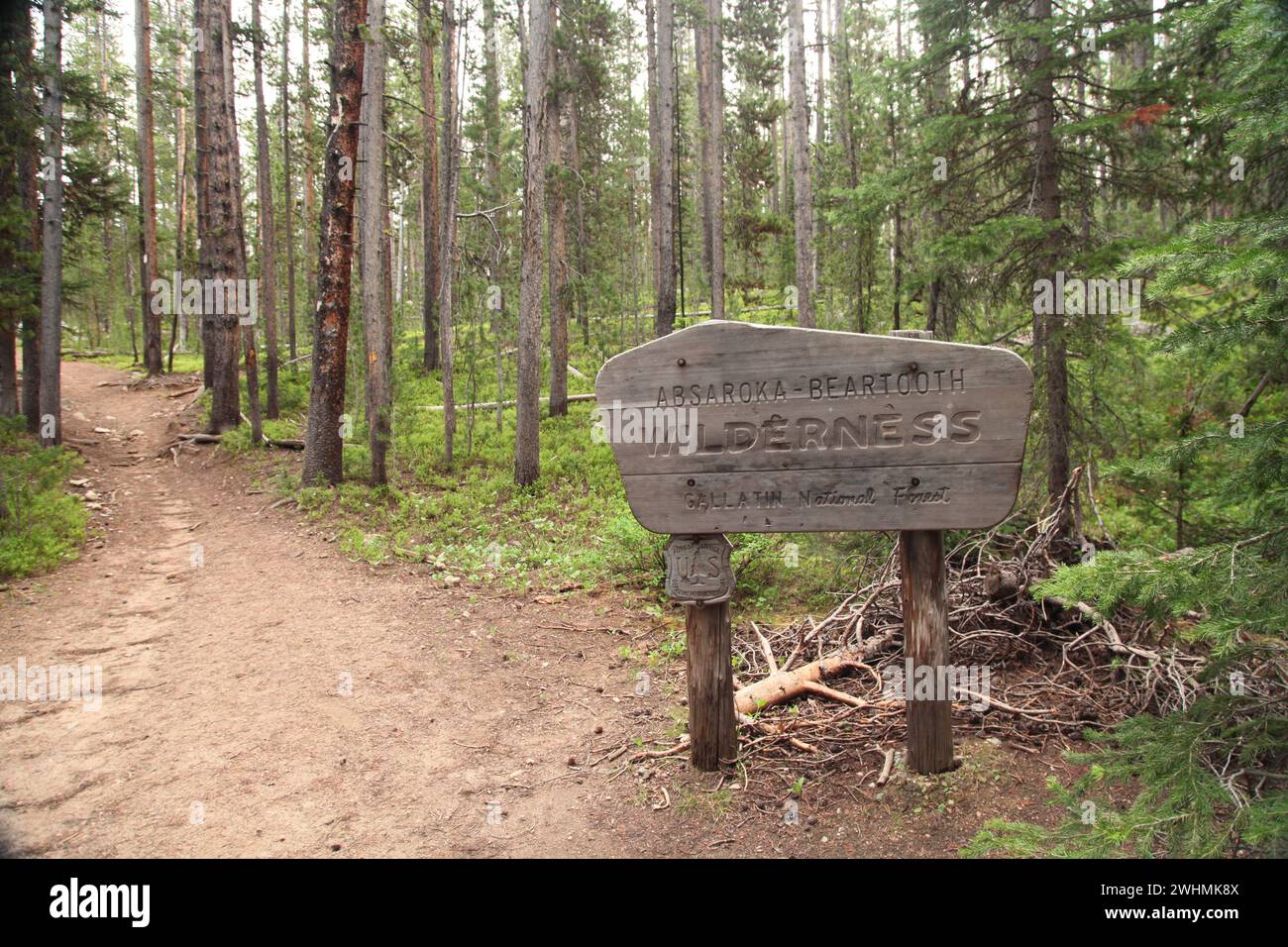 Absaroka-Beartooth Wilderness boundary Russell Creek Trail sign in ...