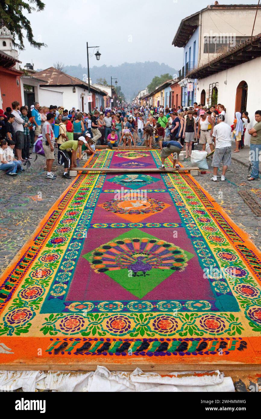 Antigua, Guatemala. Semana Santa, Holy Week. Spectators watch as ...
