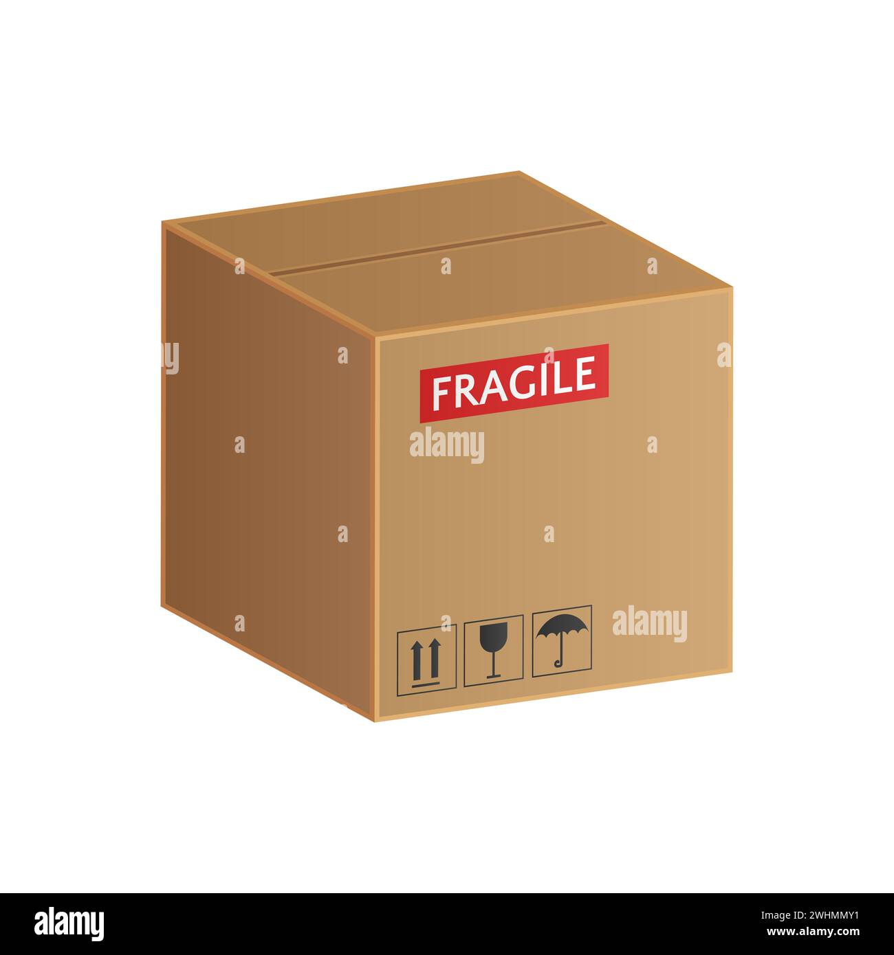 Cardboard box marked fragile realistic vector illustration isolated on ...