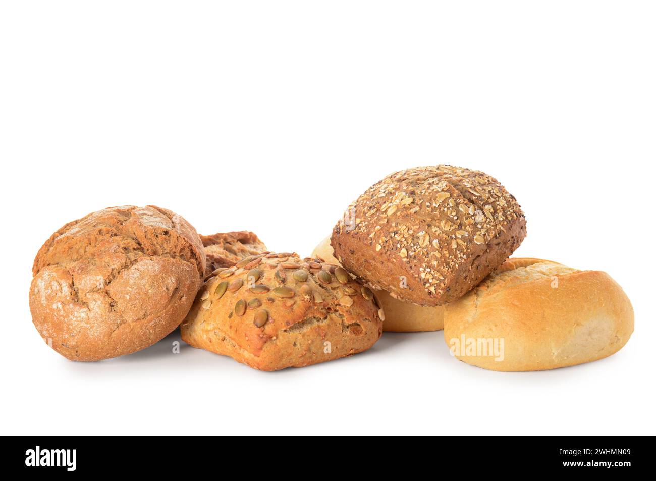 Different delicious buns on white background Stock Photo - Alamy