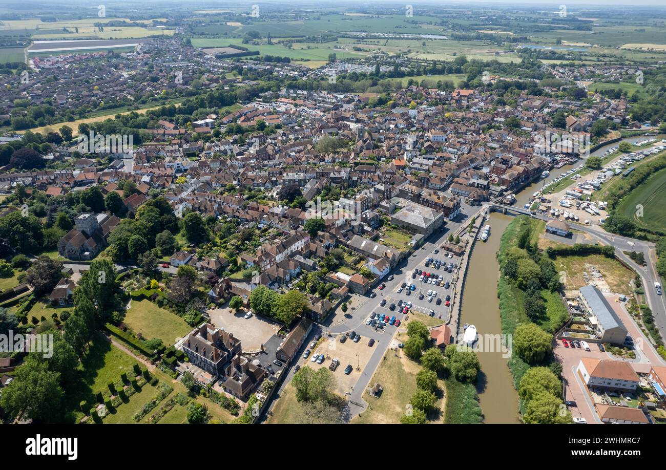 Drone aerial scenery of Sandwich village in Kent United Kingdom. Top ...