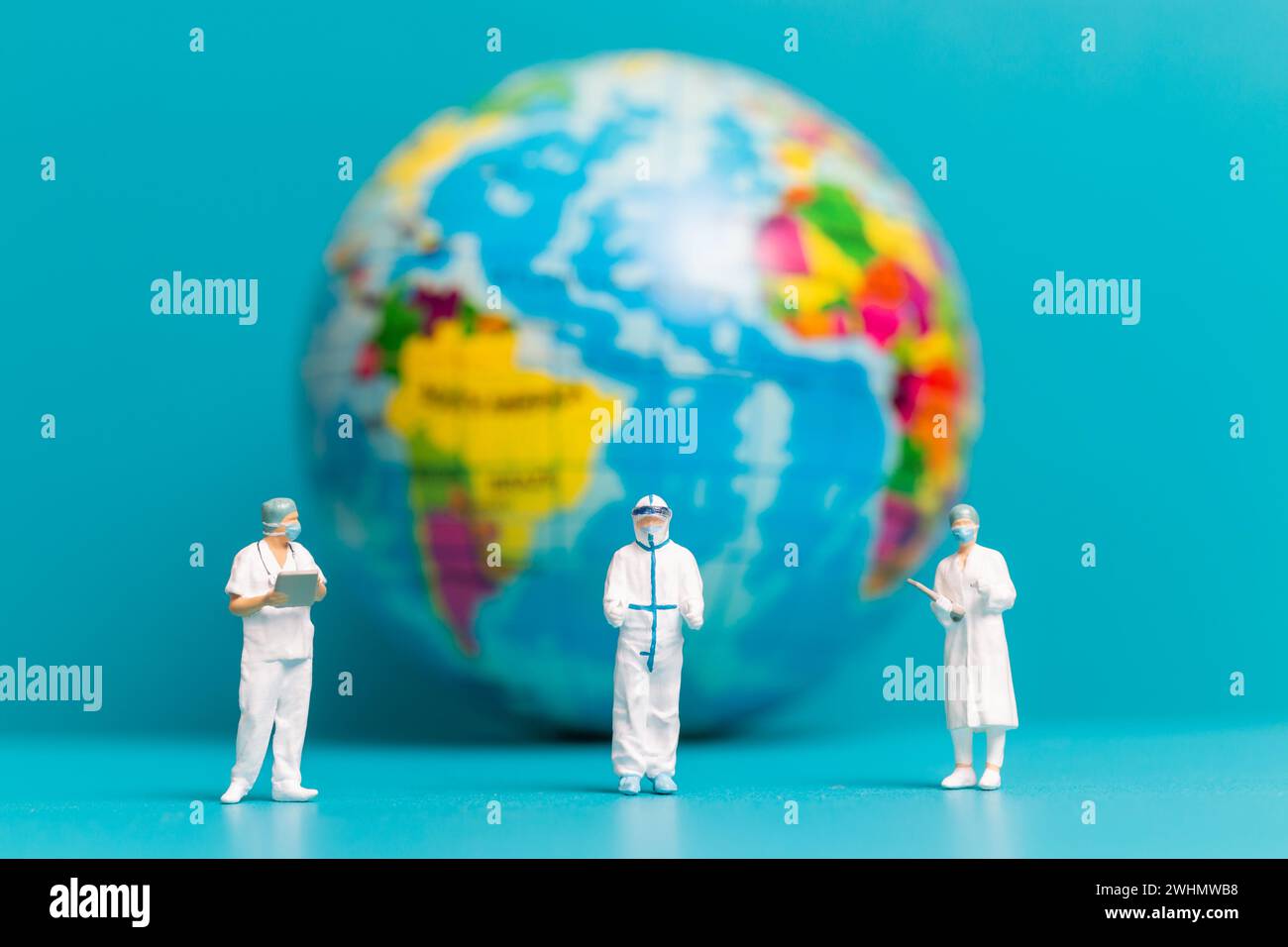 Miniature people Doctor and nurse checking global health care Stock ...