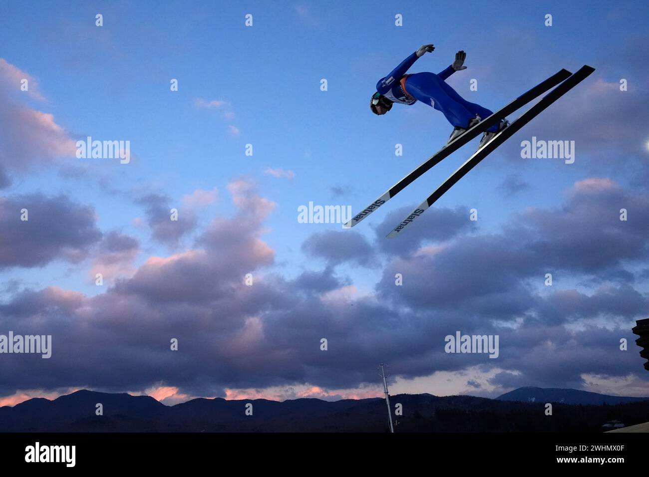 Domen Prevc, of Slovenia, soars during the Men's Large Hill Super Team ...