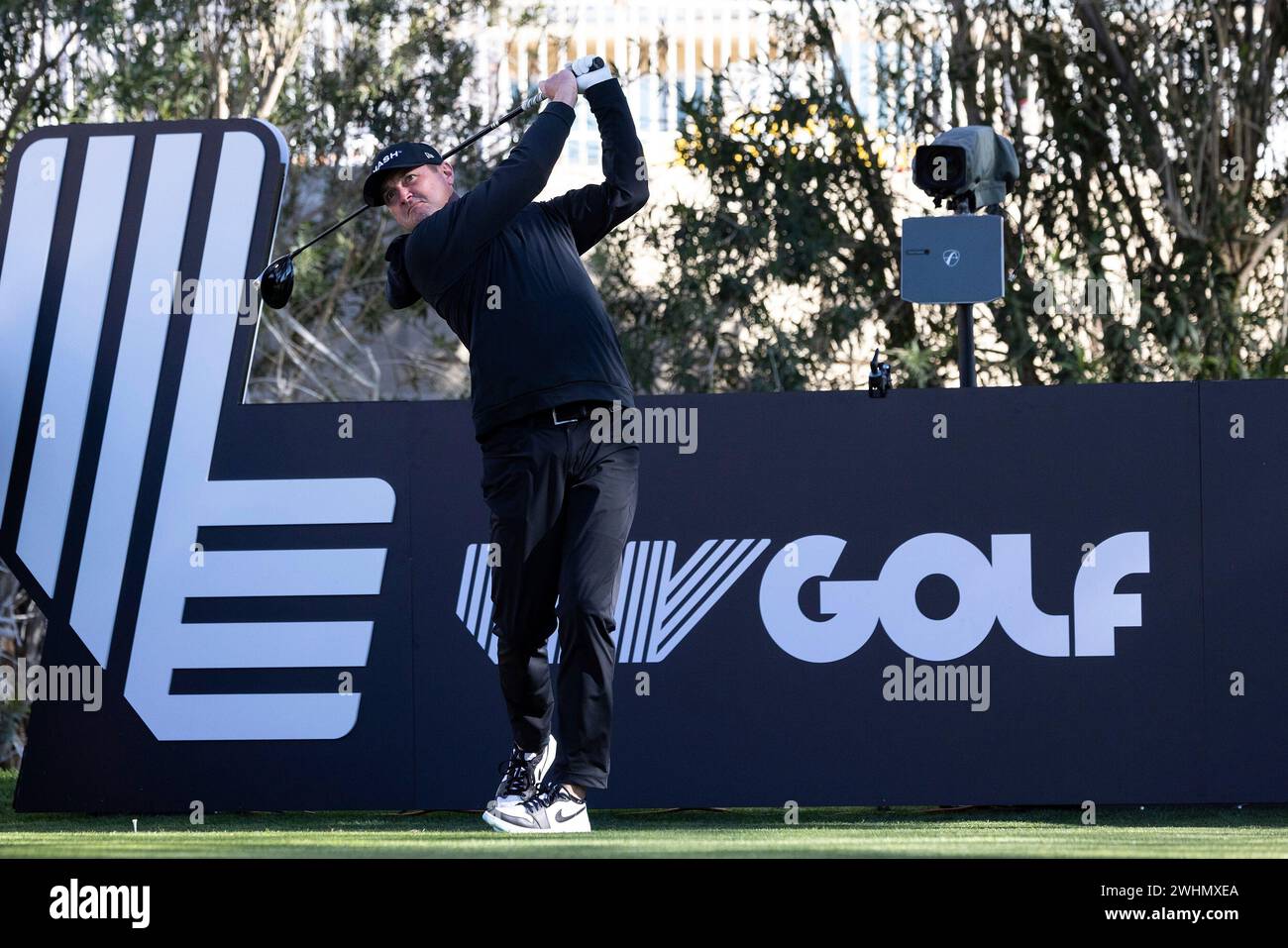 Jason Kokrak of Smash GC hits his shot from the 18th tee during the ...