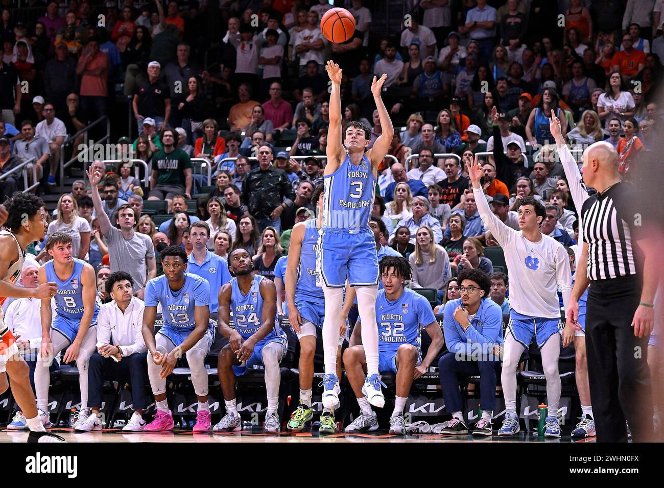 CORAL GABLES, FL - FEBRUARY 10: North Carolina guard Cormac Ryan (3 ...
