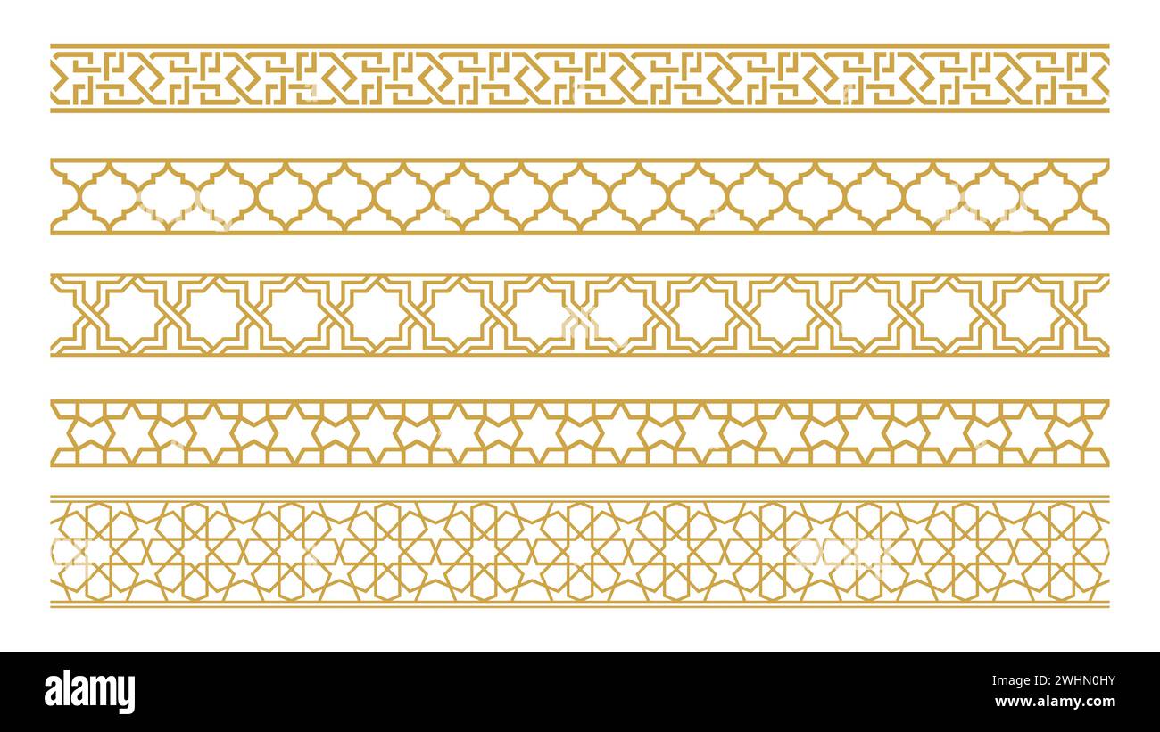 Collection of decorative frames and seamless borders. Islamic oriental ...