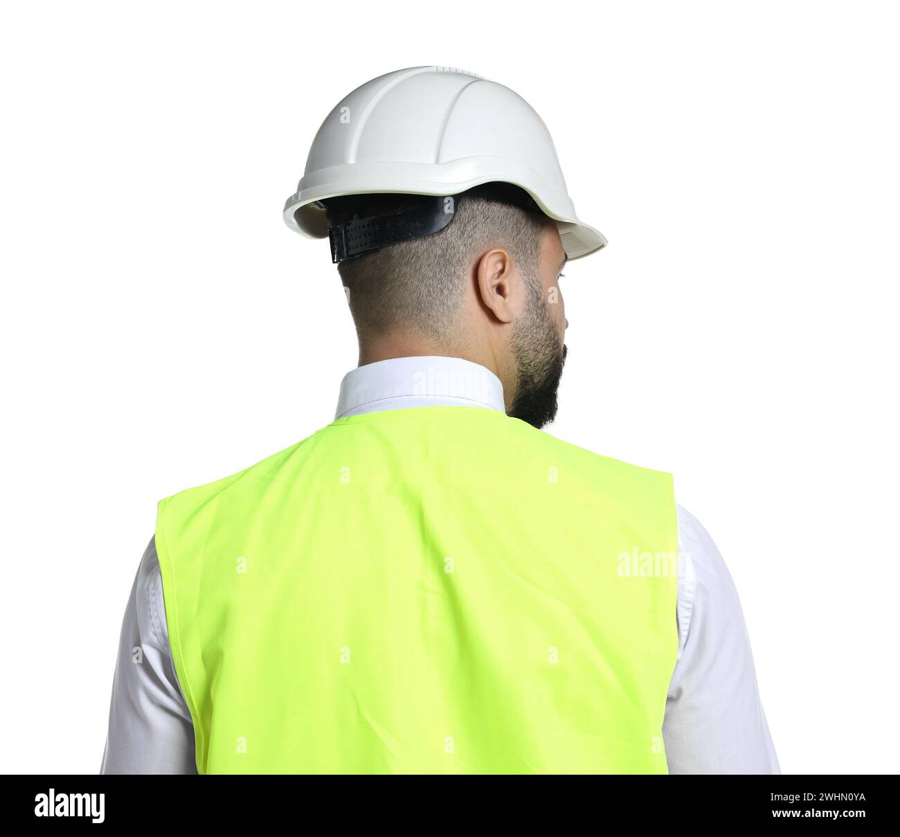 Engineer in hard hat on white background Stock Photo - Alamy