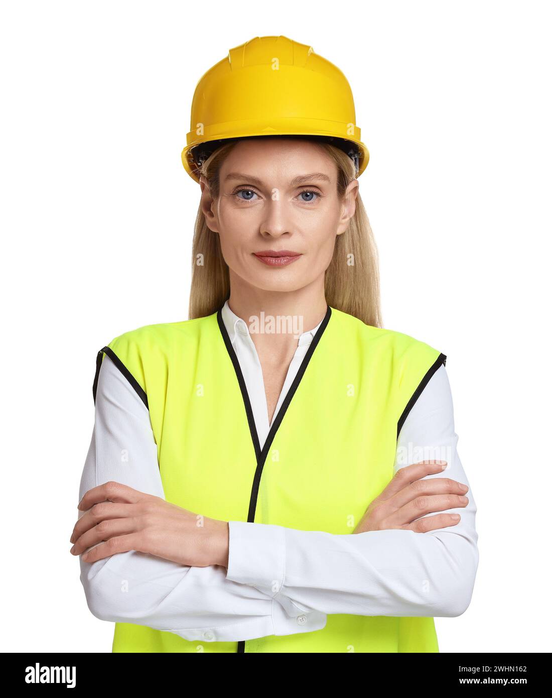Engineer in hard hat on white background Stock Photo - Alamy