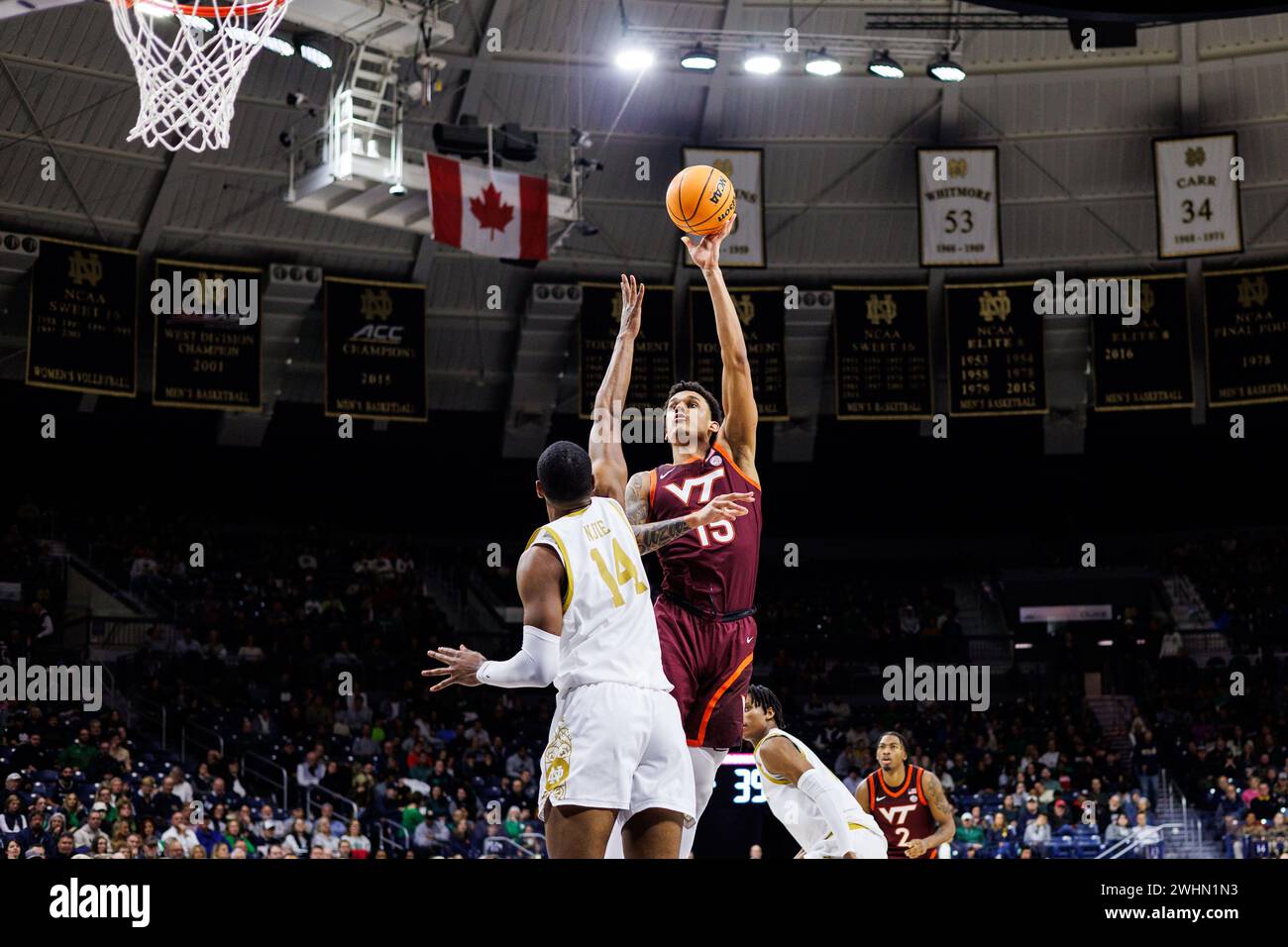 South Bend, Indiana, USA. 10th Feb, 2024. Virginia Tech center Lynn ...