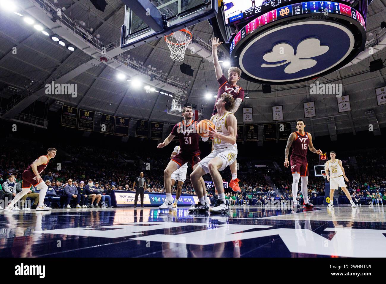 February 10, 2024: Notre Dame guard J.R. Konieczny (20) drives to the ...