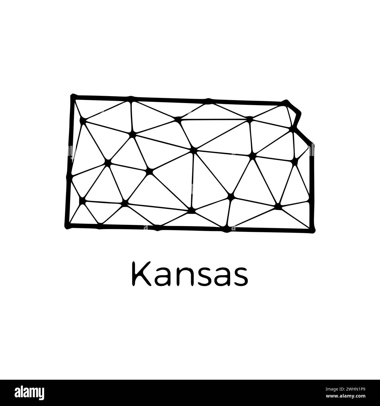 Kansas state map polygonal illustration made of lines and dots ...
