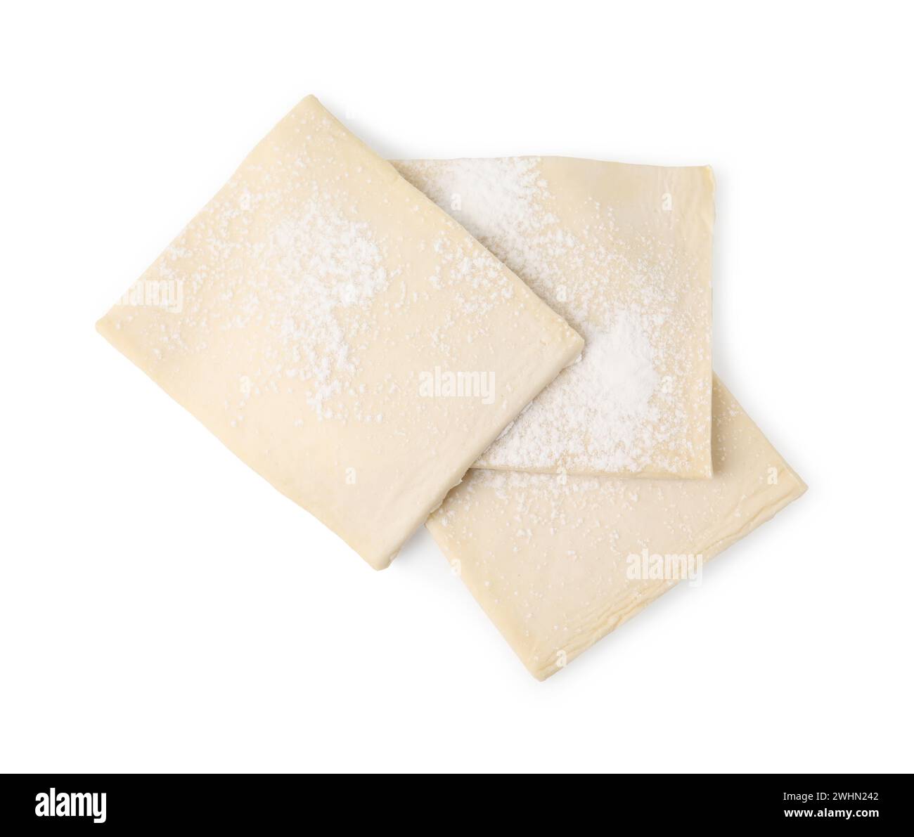 Raw puff pastry dough isolated on white, top view Stock Photo - Alamy