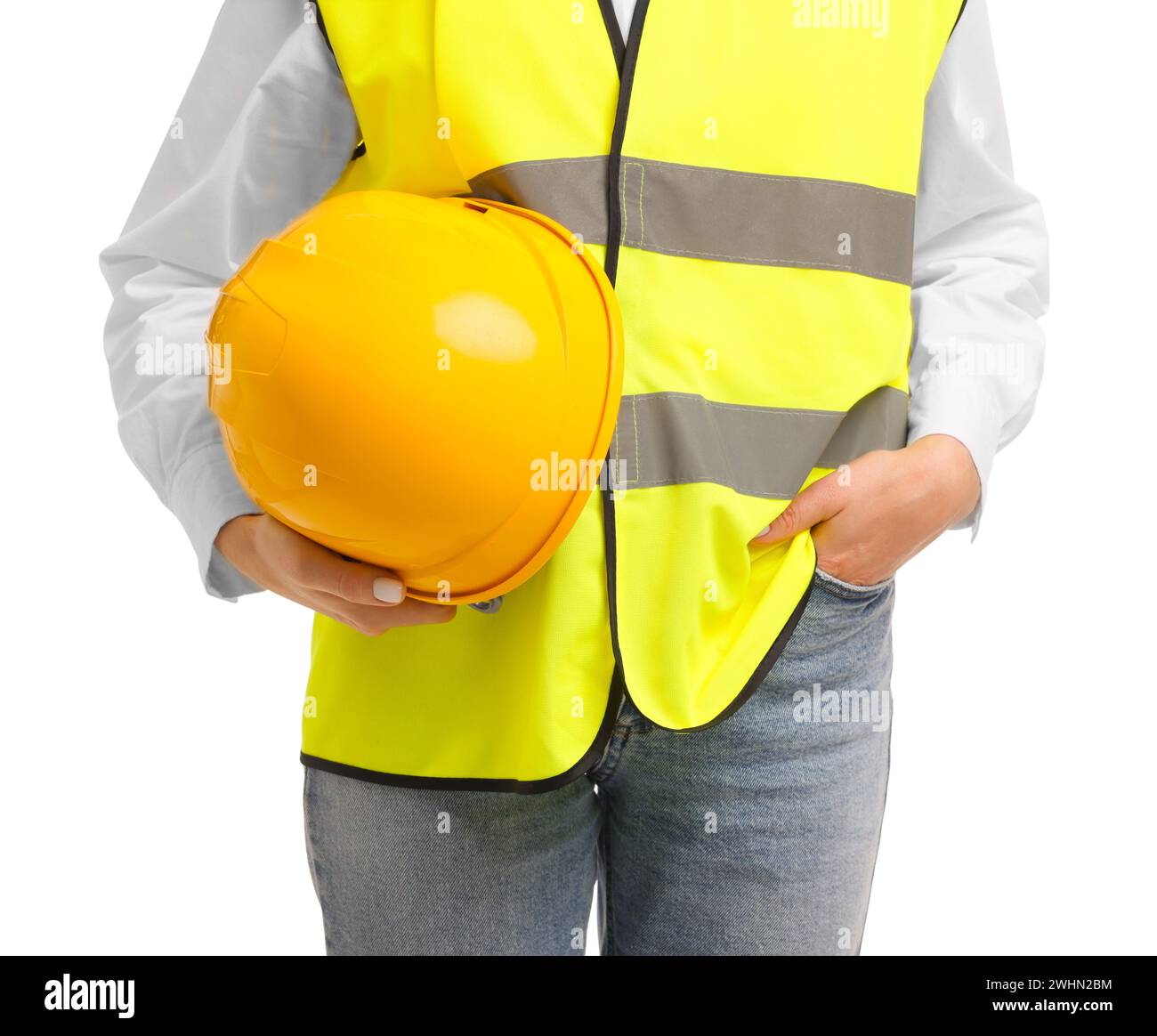 Engineer with hard hat on white background, closeup Stock Photo - Alamy