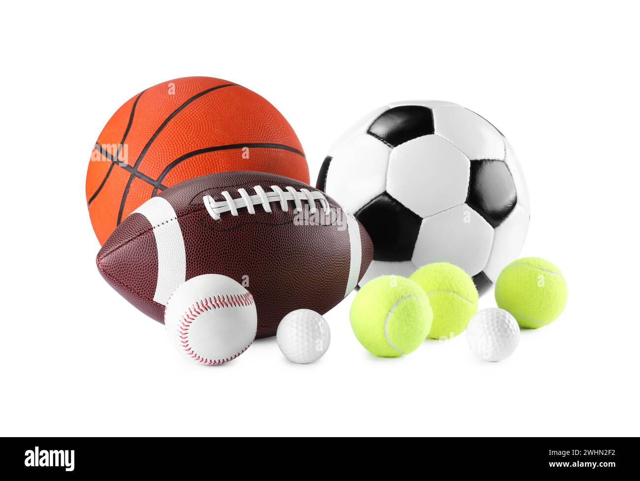 Many different sports balls isolated on white Stock Photo - Alamy