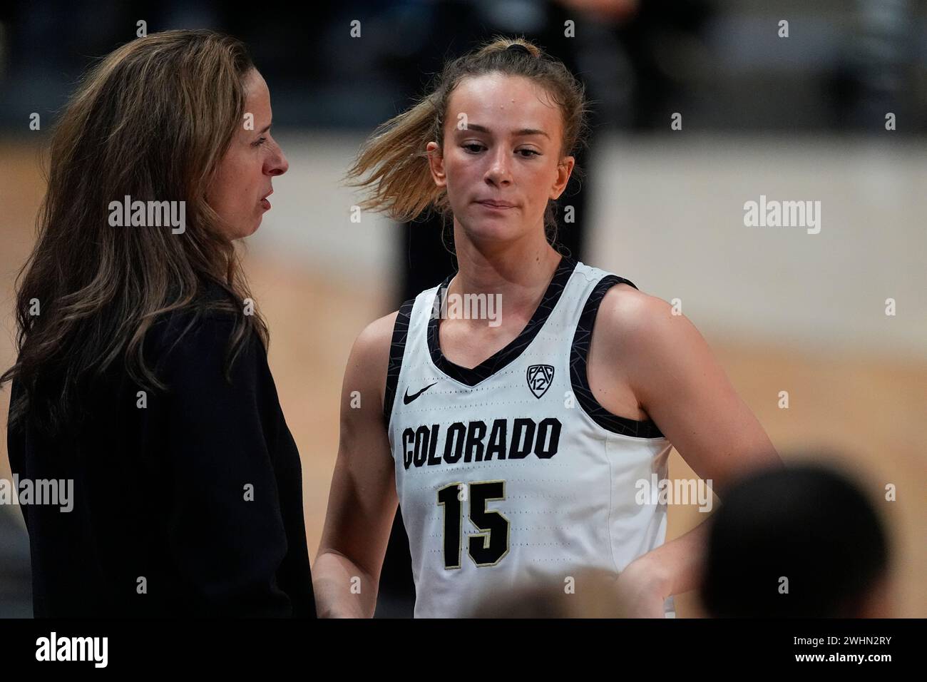 Colorado head coach JR Payne confers with Colorado guard Kindyll Wetta ...