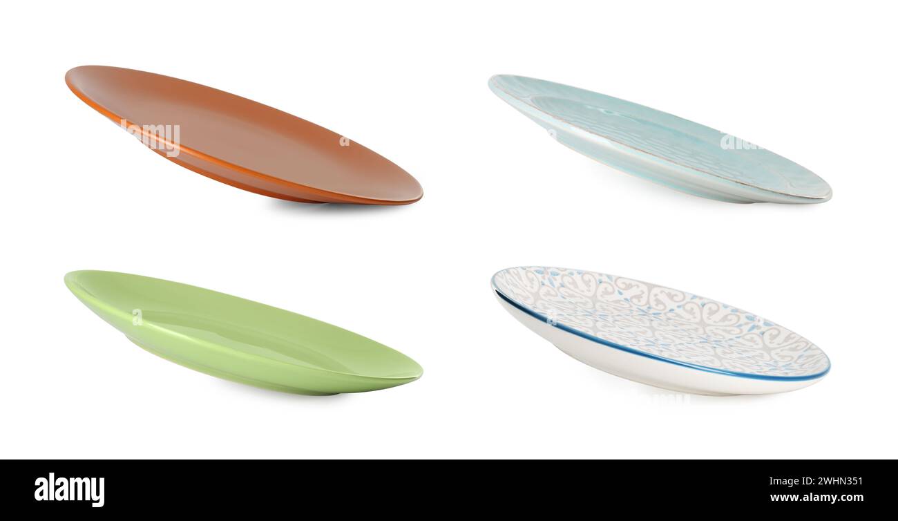 Different clean plates isolated on white, set Stock Photo - Alamy