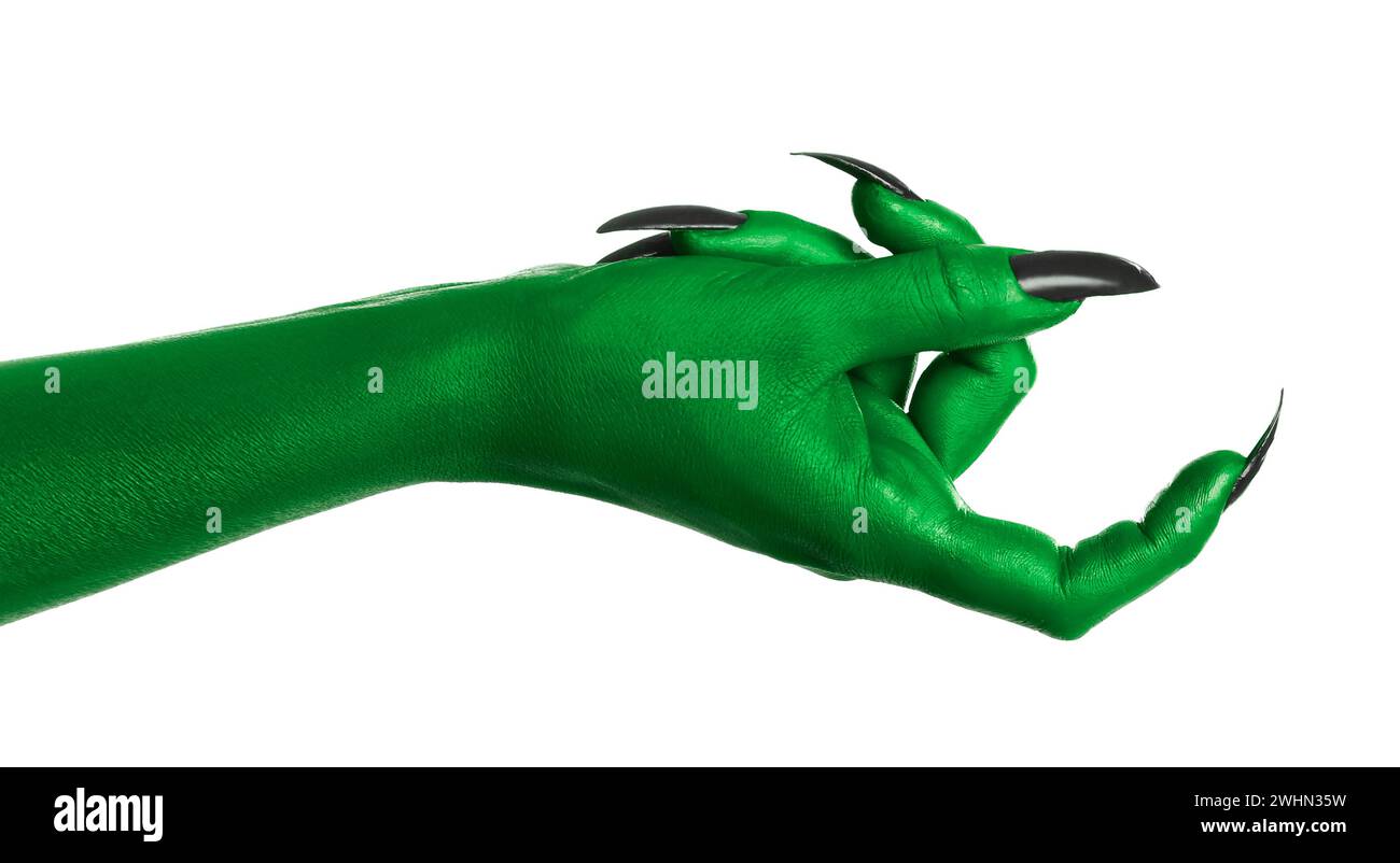 Creepy monster. Green hand with claws isolated on white Stock Photo - Alamy